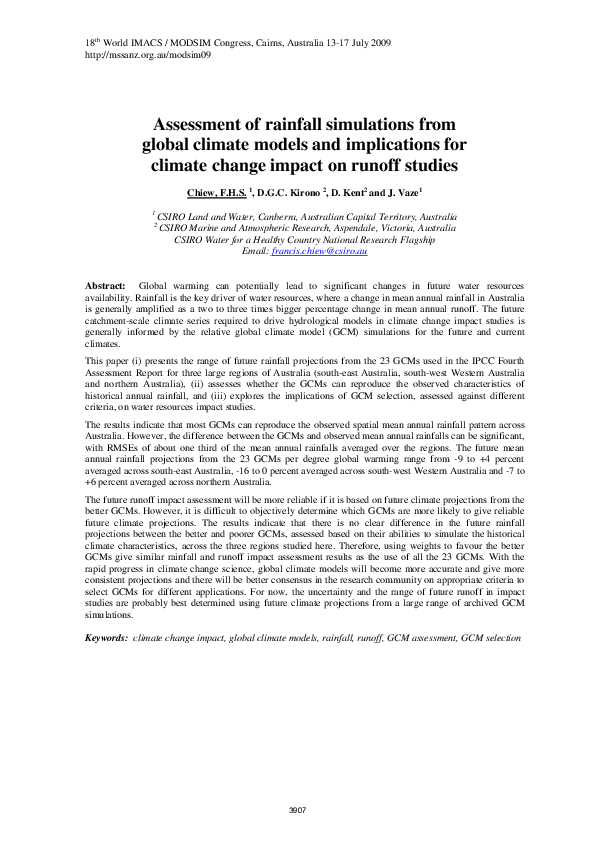 (PDF) Assessment of rainfall simulations from global climate models and ...