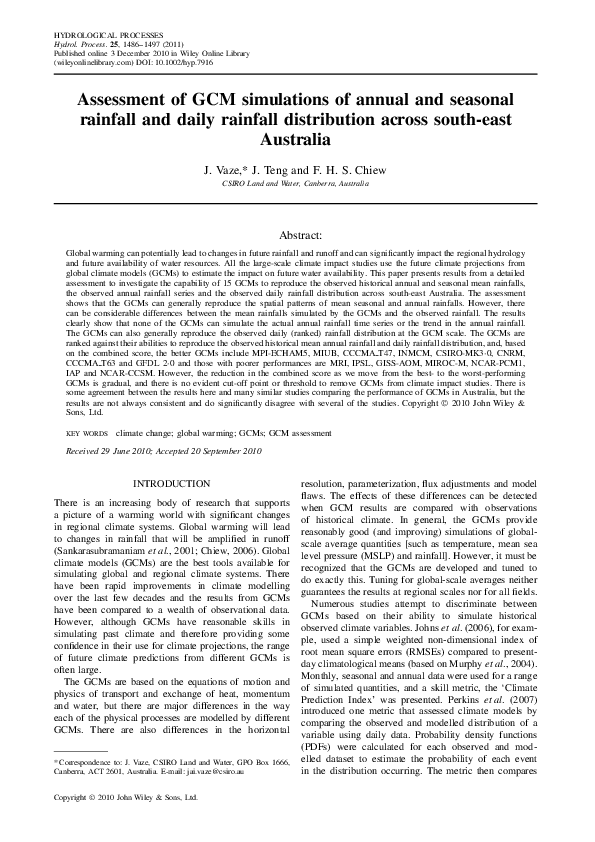 Pdf Assessment Of Gcm Simulations Of Annual And Seasonal Rainfall And Daily Rainfall