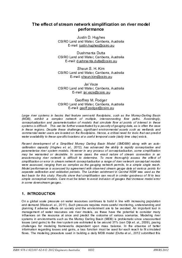 (PDF) The effect of stream network simplification on river model ...