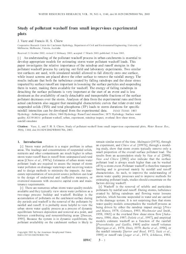 (PDF) Study of pollutant washoff from small impervious experimental ...