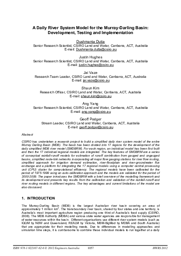 (PDF) A daily river system model for the Murray-Darling Basin ...