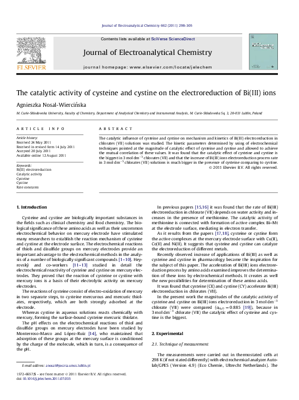 (PDF) The catalytic activity of cysteine and cystine on the ...