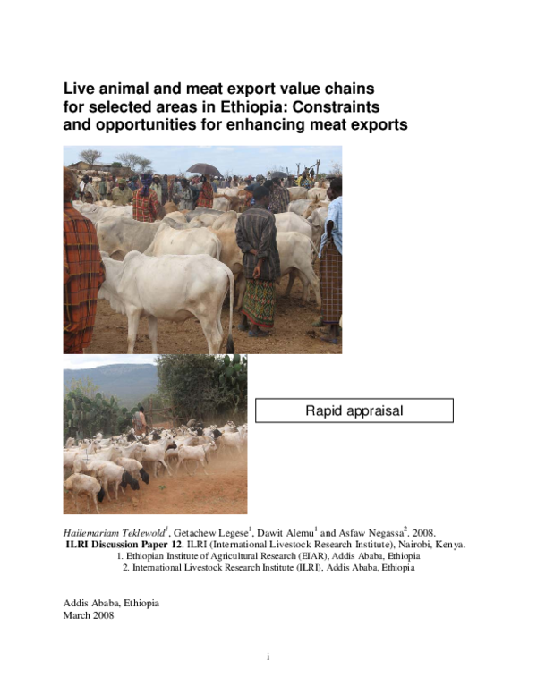 (PDF) Live animal and meat export value chains for selected areas in ...