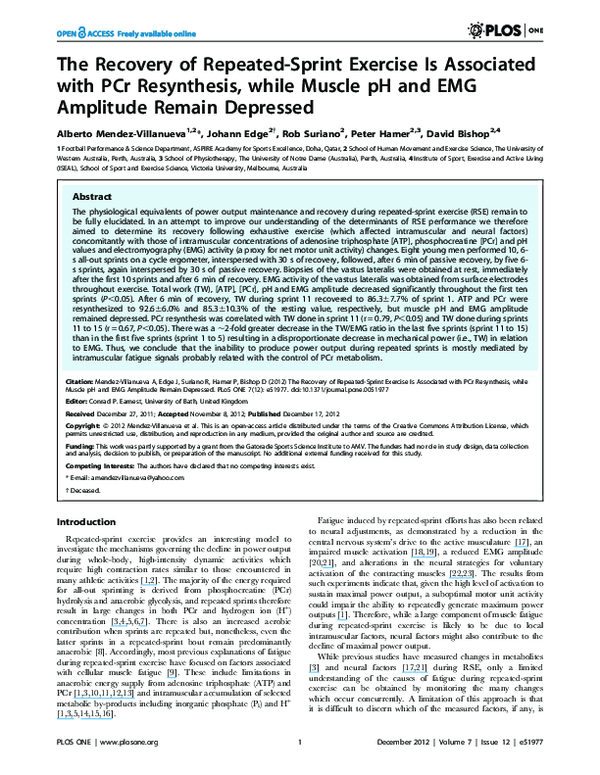 (PDF) The Recovery of Repeated-Sprint Exercise Is Associated with PCr ...