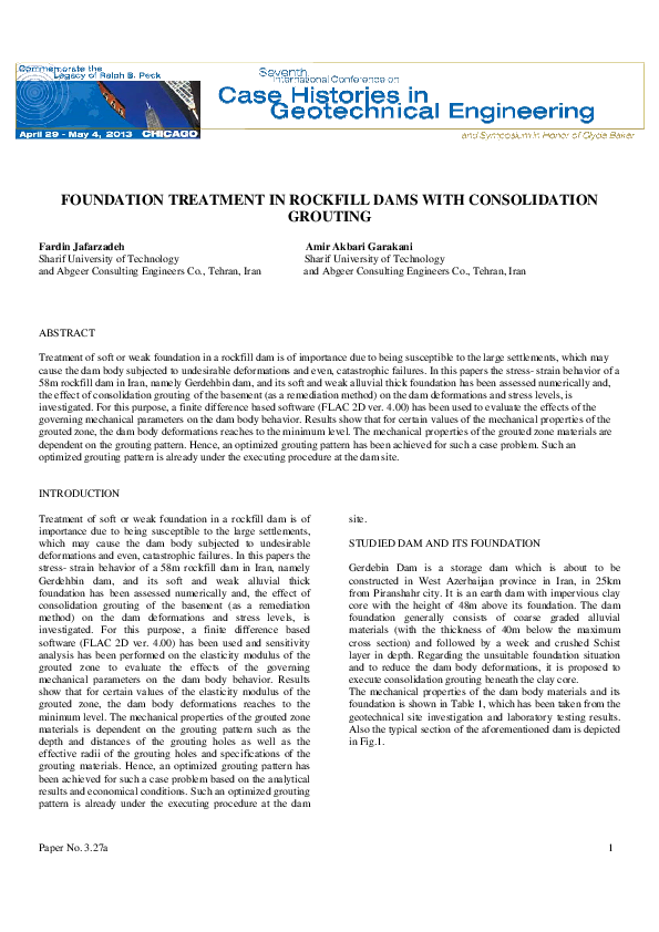 (PDF) Foundation Treatment in Rockfill Dams with Consolidation Grouting