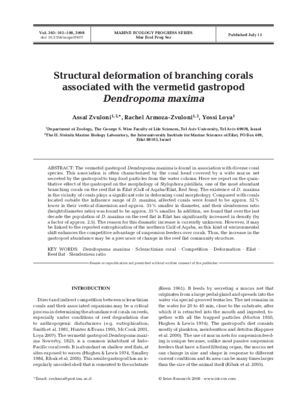 (PDF) Structural deformation of branching corals associated with the ...