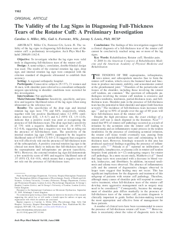 (PDF) The Validity of the Lag Signs in Diagnosing Full-Thickness Tears ...