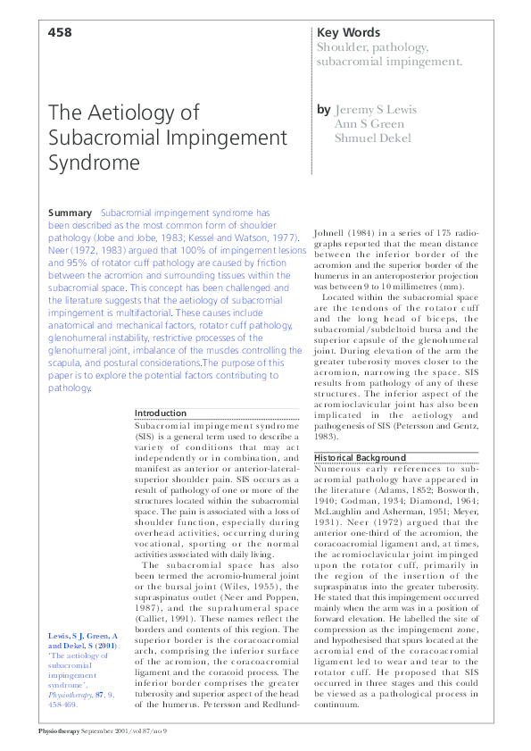 (PDF) The Aetiology of Subacromial Impingement Syndrome