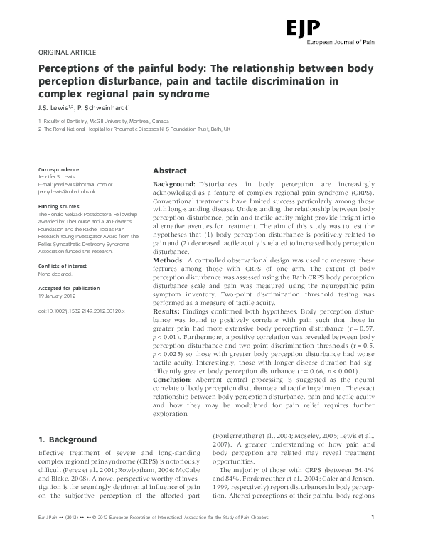 (PDF) Perceptions of the painful body: The relationship between body ...