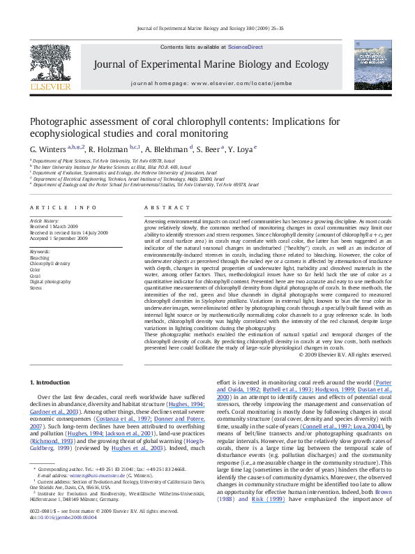 (PDF) Photographic assessment of coral chlorophyll contents ...