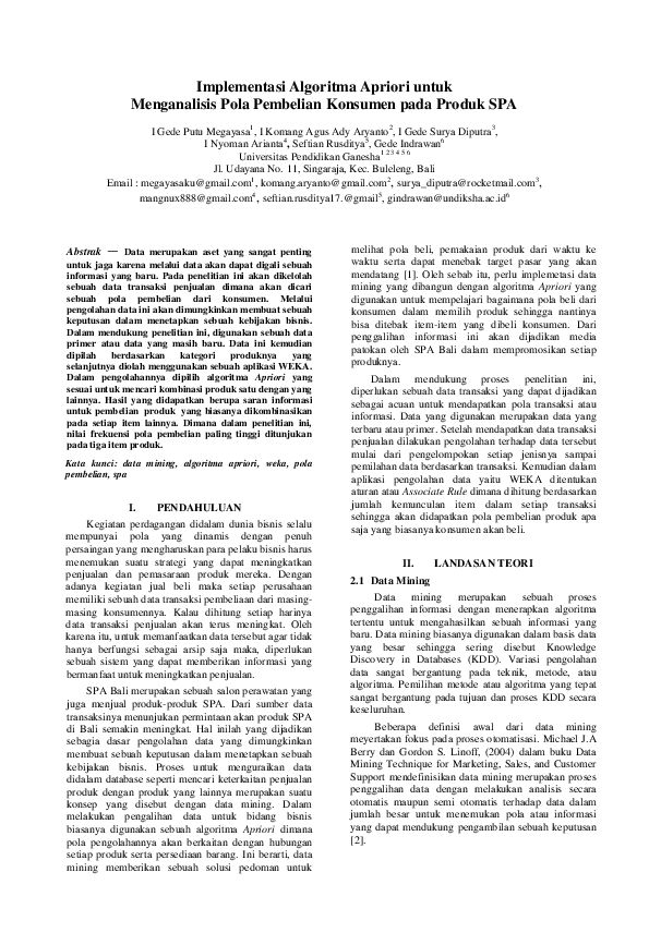 (PDF) Implementasi Algoritma Apriori untuk Menganalisis Pola Pembelian Konsumen pada Produk SPA