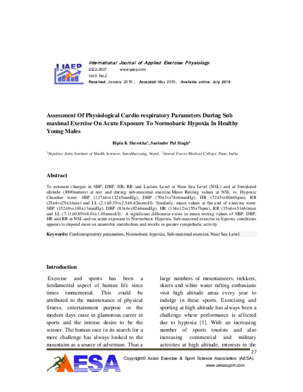 (PDF) Assessment Of Physiological Cardio respiratory Parameters During ...