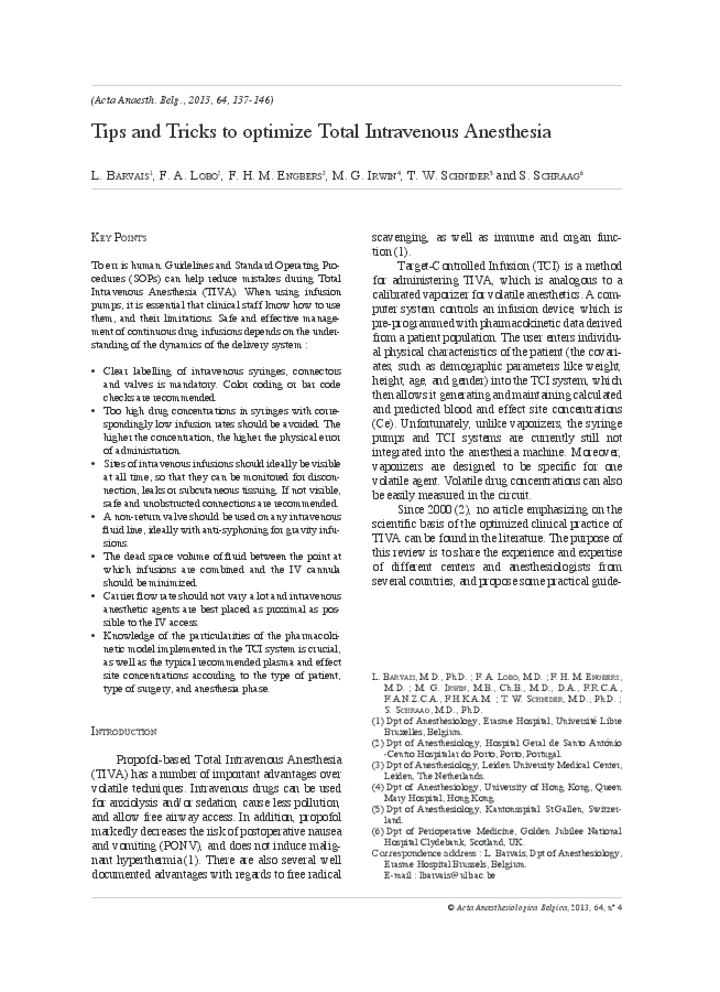 Pdf Tips And Tricks To Optimize Total Intravenous Anesthesia