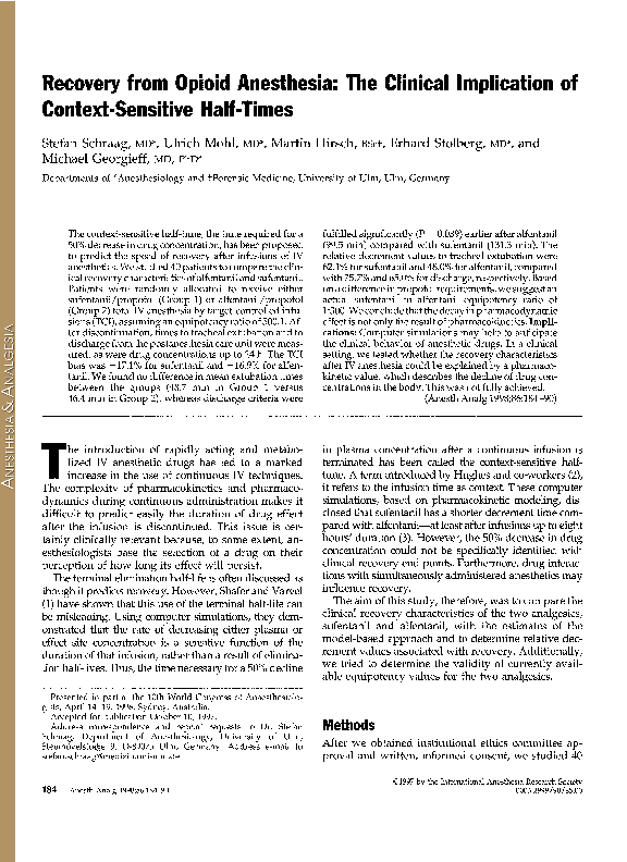 (PDF) Recovery from Opioid Anesthesia: The Clinical Implication of ...
