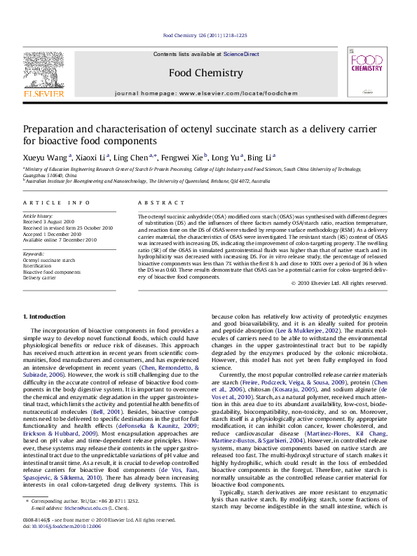 (PDF) Preparation and characterisation of octenyl succinate starch as a ...