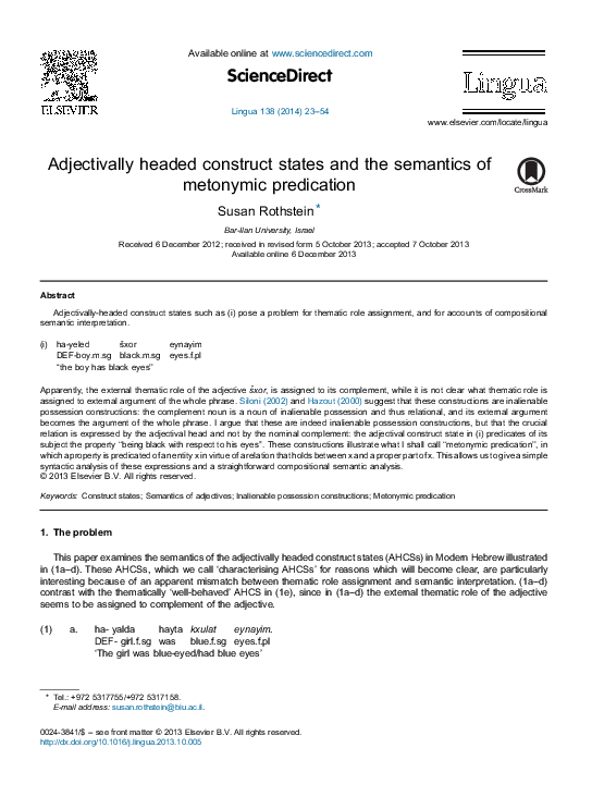 (PDF) Adjectivally headed construct states and the semantics of ...