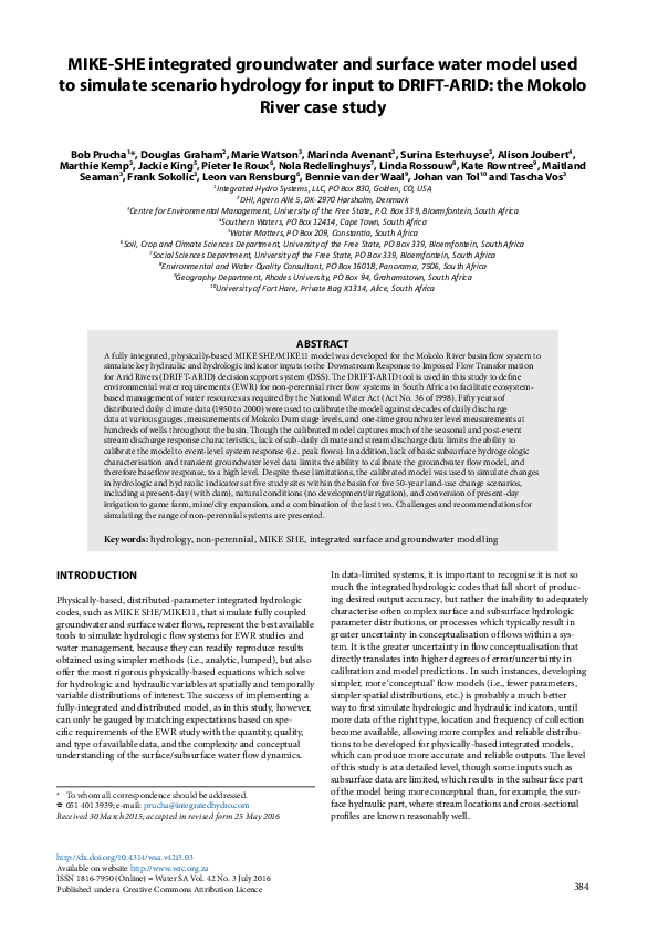 (PDF) MIKE-SHE integrated groundwater and surface water model used to ...
