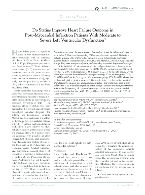 (PDF) Do Statins Improve Heart Failure Outcome in Post-Myocardial ...