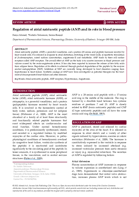 (PDF) Regulation of atrial natriuretic peptide (ANP) and its role in ...