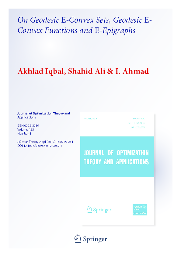 (PDF) On Geodesic E-Convex Sets, Geodesic E-Convex Functions and E-Epigraphs