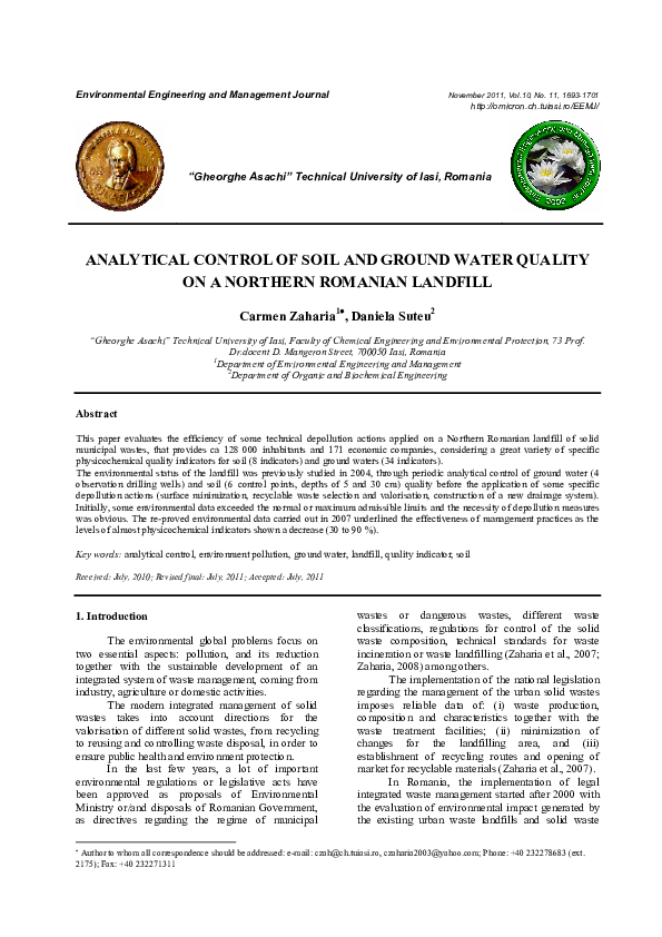 (PDF) Analytical Control of Soil and Ground Water Quality on a Northern ...