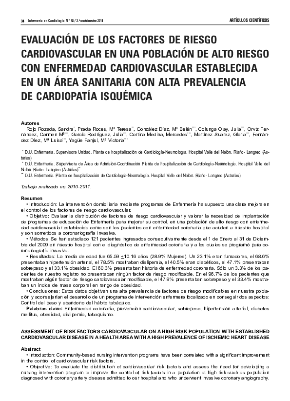 (PDF) Evaluación de los factores de riesgo cardiovascular en una población de alto riesgo con ...