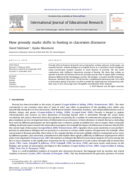 (PDF) How prosody marks shifts in footing in classroom discourse