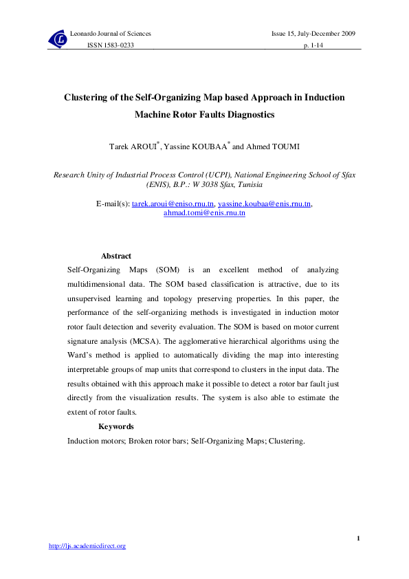 Pdf Clustering Of The Self Organizing Map Based Approach In Induction Machine Rotor Faults