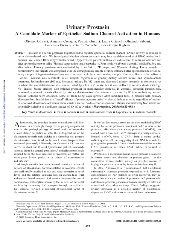 (PDF) Urinary Prostasin: A Candidate Marker of Epithelial Sodium ...