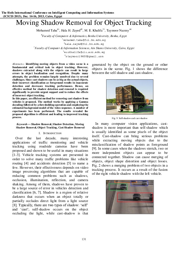 (PDF) Moving Shadow Removal for Object Tracking
