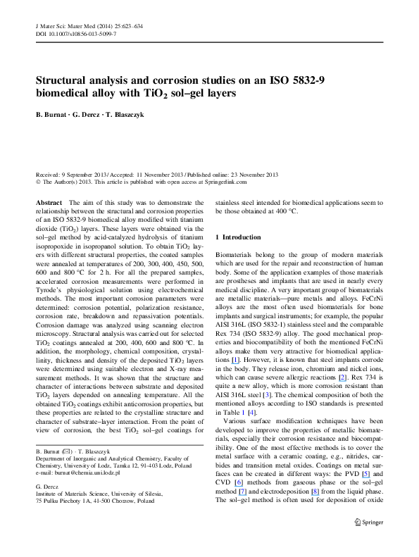 (PDF) Structural analysis and corrosion studies on an ISO 5832-9 ...