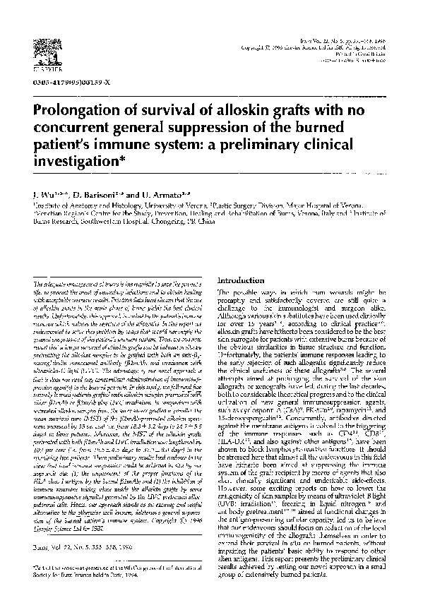 (PDF) Prolongation of survival of alloskin grafts with no concurrent ...