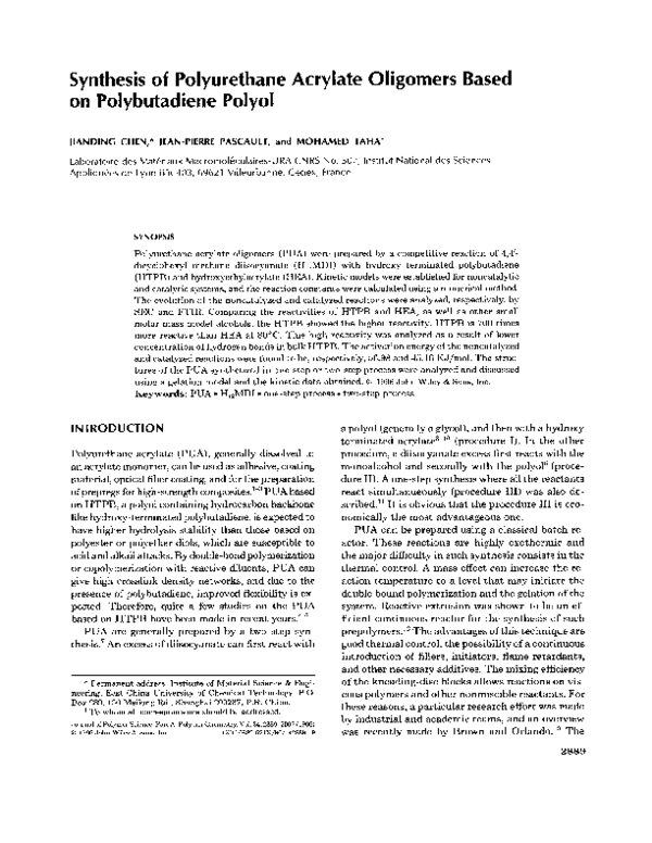 (PDF) Synthesis of polyurethane acrylate oligomers based on ...