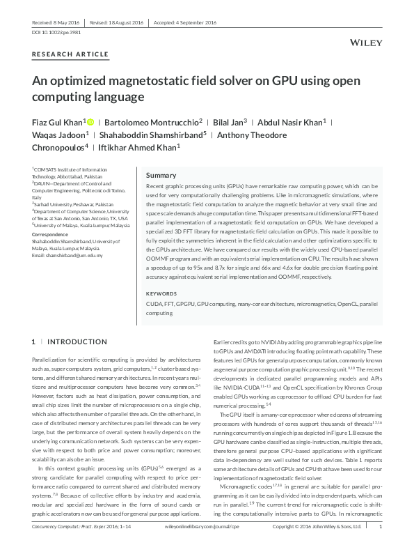 (PDF) An optimized magnetostatic field solver on GPU using open computing language