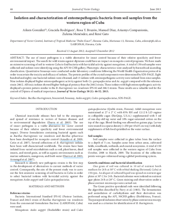 (PDF) Isolation and characterization of entomopathogenic bacteria from soil samples from the ...