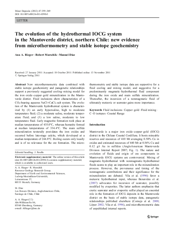 (PDF) The evolution of the hydrothermal IOCG system in the Mantoverde ...