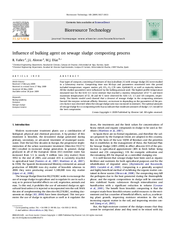 (PDF) Influence of bulking agent on sewage sludge composting process