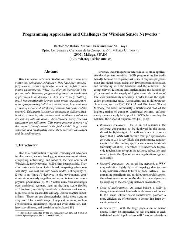 (PDF) Programming Approaches and Challenges for Wireless Sensor Networks