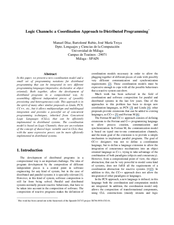 (PDF) Logic Channels: a coordination approach to distributed programming