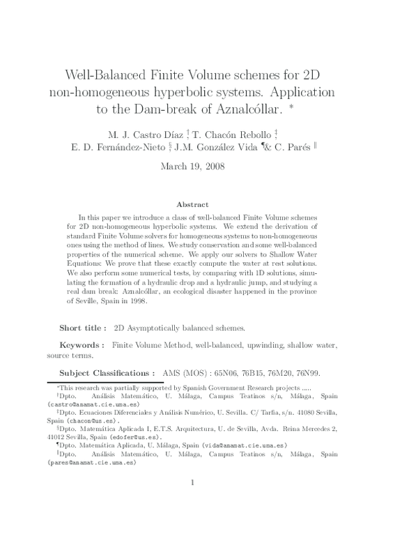 (PDF) Well-balanced finite volume schemes for 2D non-homogeneous hyperbolic systems. Application ...