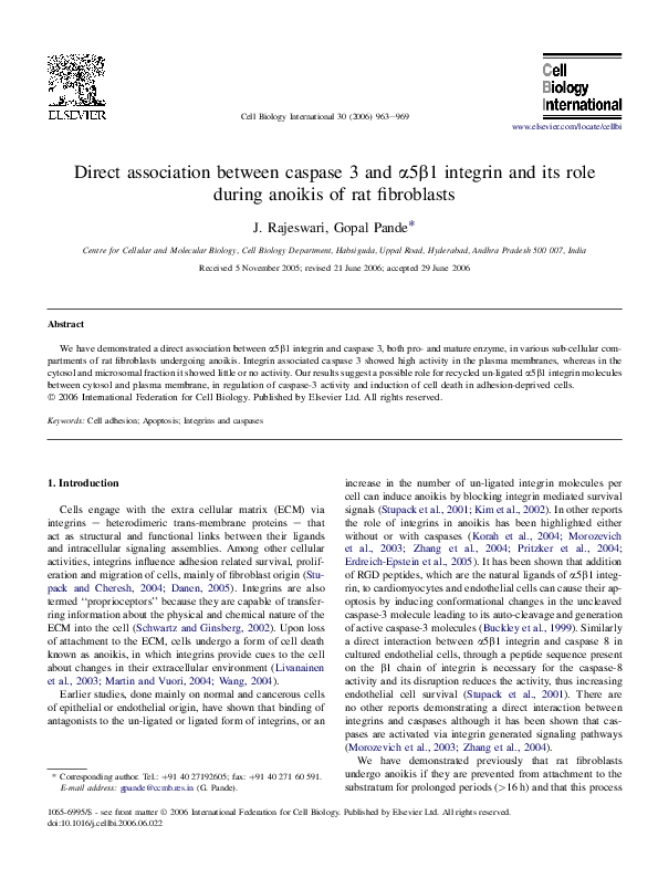 (PDF) Direct association between caspase 3 and a5b1 integrin and its ...