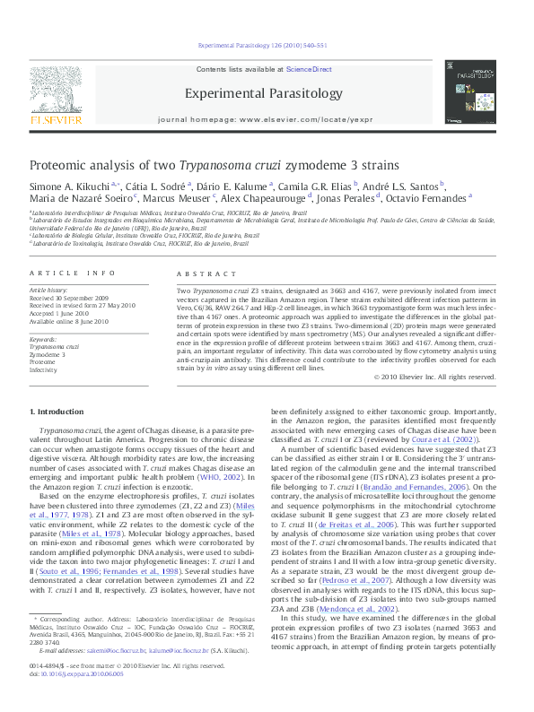 (PDF) Proteomic analysis of two Trypanosoma cruzi zymodeme 3 strains
