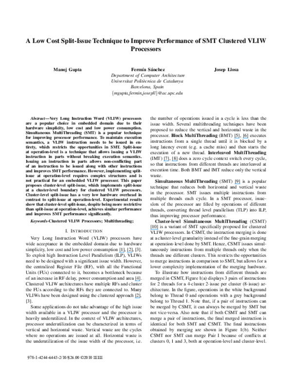 (PDF) A low cost split-issue technique to improve performance of SMT clustered VLIW processors