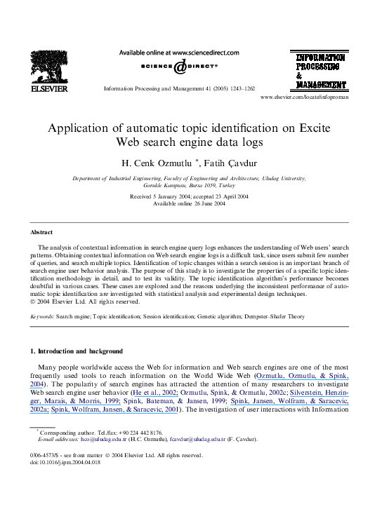 (PDF) Application of automatic topic identification on Excite Web ...