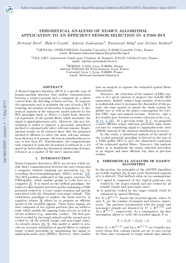 (PDF) Theoretical analysis of xDAWN algorithm: application to an ...