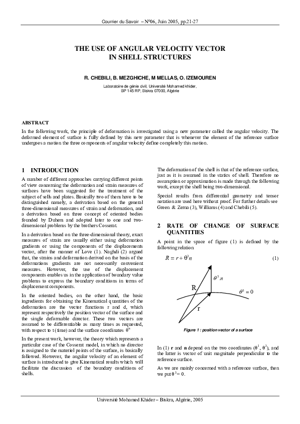 Pdf The Use Of Angular Velocity Vector In Shell Structures