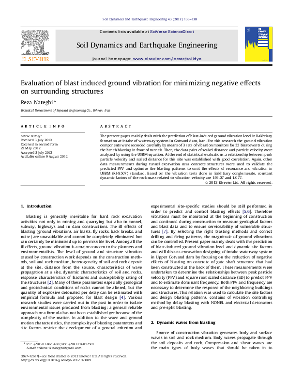(PDF) Evaluation of blast induced ground vibration for minimizing negative effects on ...