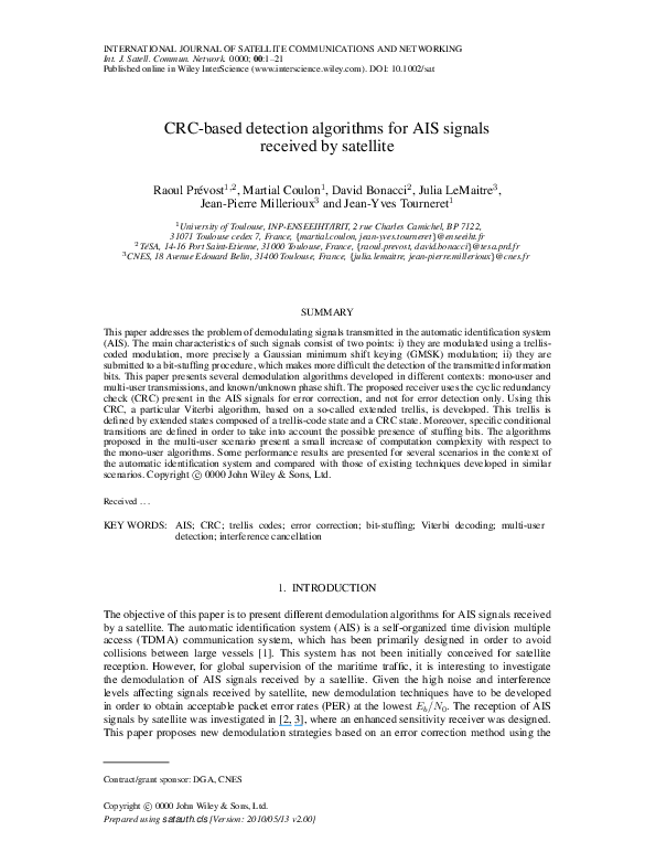 Pdf Cyclic Redundancy Check Based Detection Algorithms For Automatic Identification System