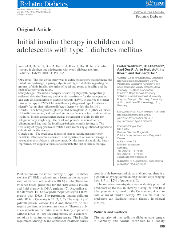 (PDF) Initial insulin therapy in children and adolescents with type 1 ...