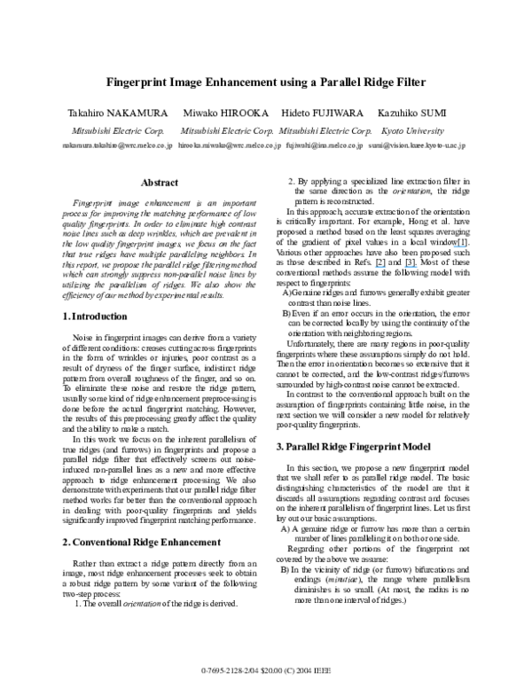(PDF) Fingerprint image enhancement using a parallel ridge filter